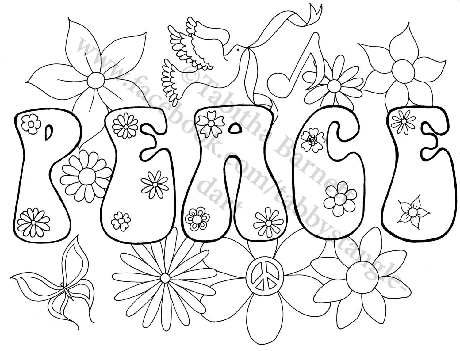 Word Peace Cursive Sketch Coloring Page